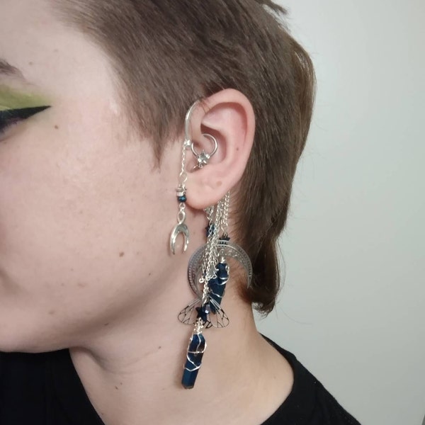 Luna Moth Ear Cuff With Blue Quartz, No Piercing Earrings, Fantasy Ear ...