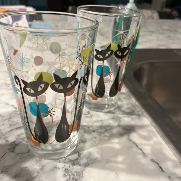 Atomic Kitschy Black Cat Pint Glass, 16oz Mid Century Modern Retro Beer ...