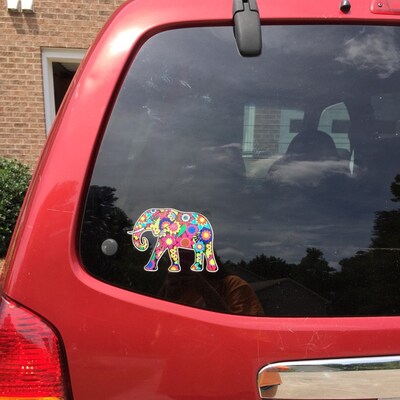 Elephant Car Decal Floral Colorful Bumper Sticker Laptop Decal Pink ...
