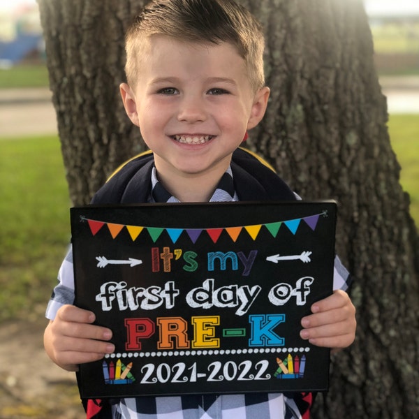 First Day of PRE-K Sign, First Day of School Sign, Chalkboard School ...