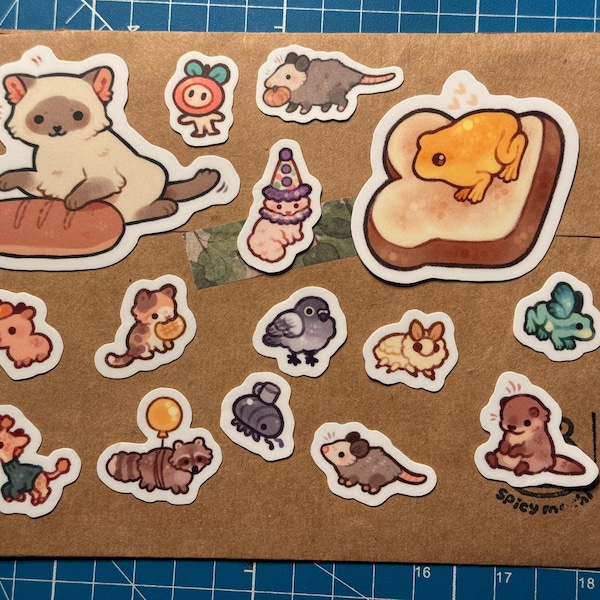 Series 2: Tiny Party Animals Sticker Set of 11 / Mini Animal Stickers ...