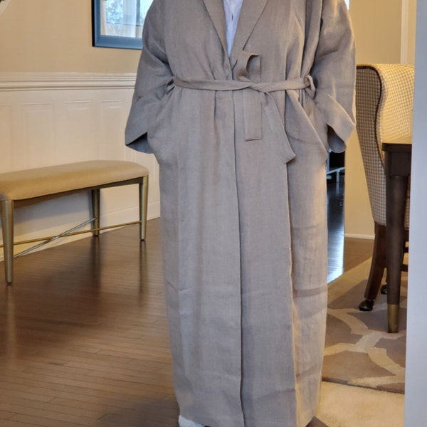 Linen Dressing Gown, Natural Linen Kimono Robe, Stonewashed Rustic ...