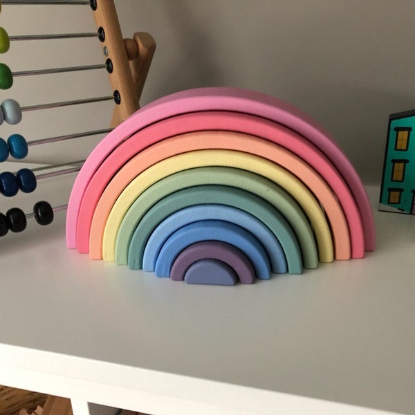 10 Piece Pastel Wooden Toy Rainbow. Stacking Toy, Waldorf Toddler Toy ...