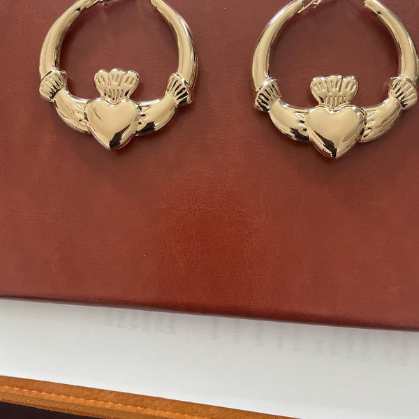 Heart Hand Hoops 90s Large Hollow Hoops Claddaugh Statement Earrings ...