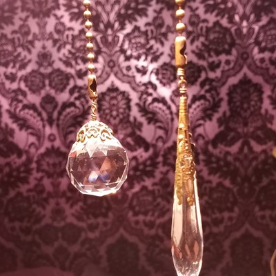 Set of Two, Clear Crystal Ceiling Fan Pulls, Light Pull, Fan Pull ...