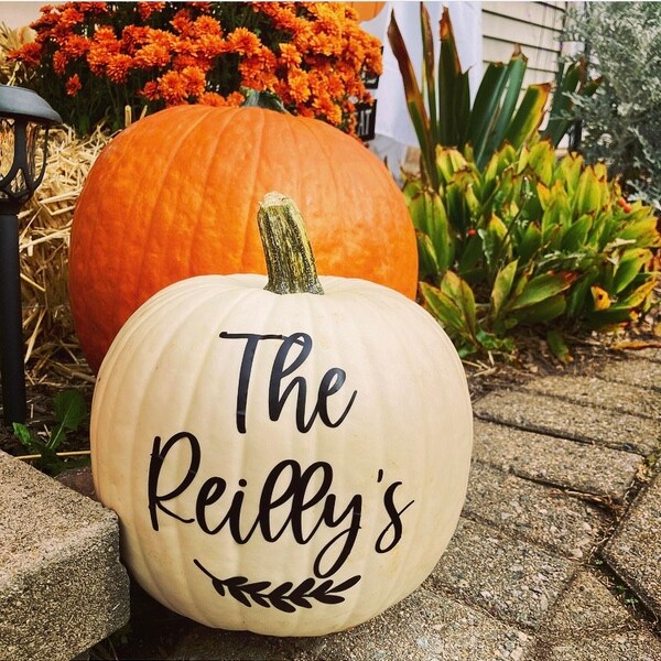 Pumpkin Name Decal Vinyl Sticker for Fall Pumpkin Last Name With Laurel ...