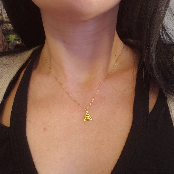 All Seeing Eye Necklace / Gold Eye in a Triangle Pendant on a Dainty ...