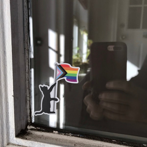 Rainbow Pride Flag Cat Sticker - Etsy