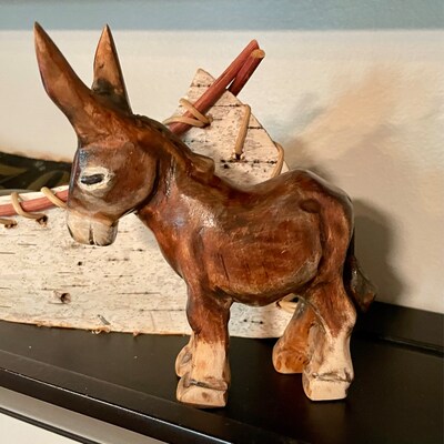 Hand Carved and Painted Wooden Donkey Statue. Sculpture of a - Etsy