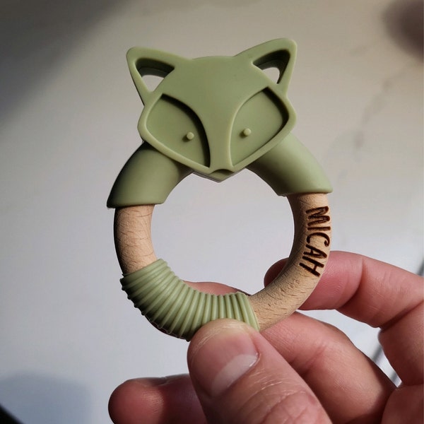 Personalized Baby Teether, Engraved Teether, Food Grade Silicone Fox ...