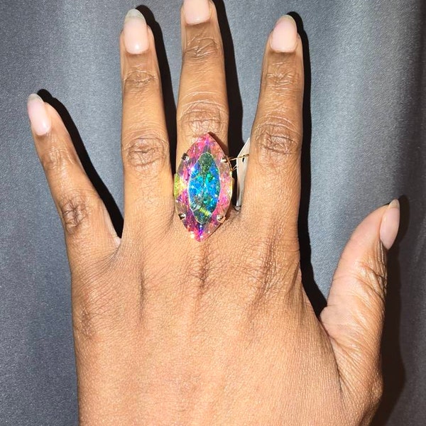 Emerald Cocktail Ring, Big Emerald Green Ring, Statement Jewelry, Large ...