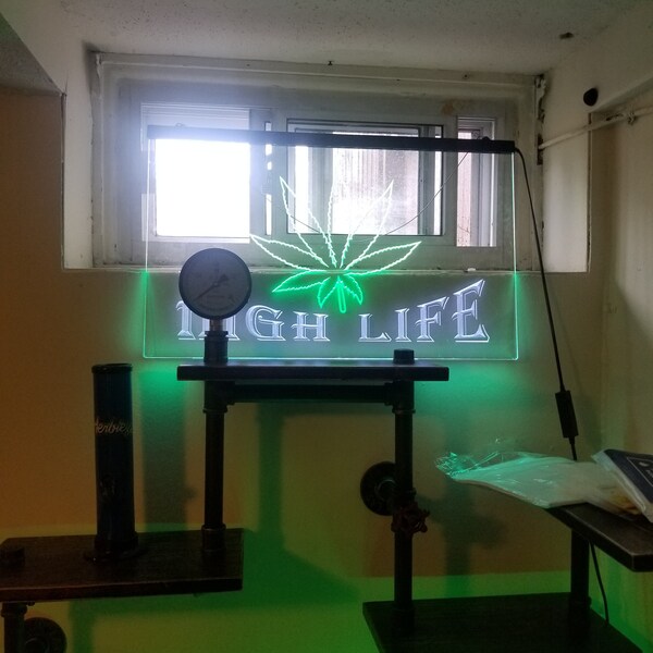 Marijuana Hemp Leaf High Life Dual Color LED Neon Sign St6-0403 - Etsy