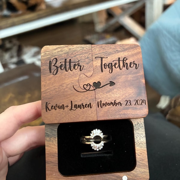 Wooden Ring Puzzle Box, Personalized Better Together Ring Box, Engraved ...