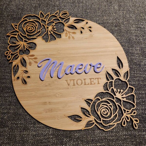 Personalised Floral Name Sign - Custom Name Plaque - Nursery / Baby ...