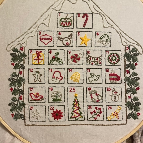 Advent Calendar Hand Embroidery Pattern, Stitch-a-day DIY Christmas ...