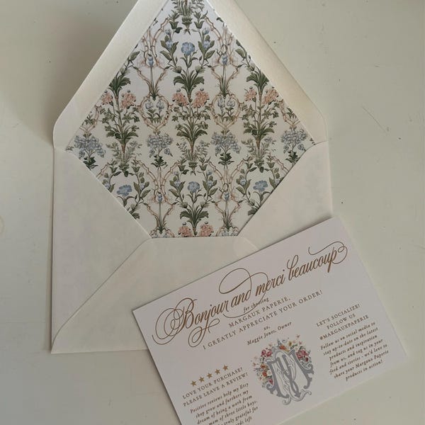 English Regency Wedding Invitation Envelopes, Pink and Blue Floral ...