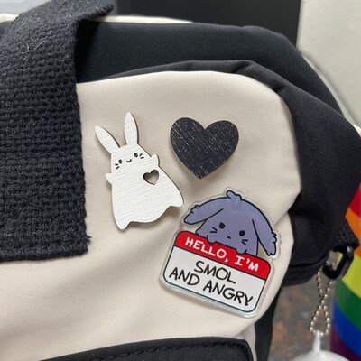 Ghost Heart Wood Pin Set 1.3 & 0.7 Kawaii Rabbit Lapel Pin, Cute Bunny ...