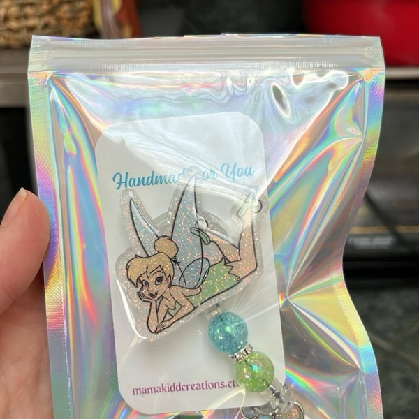 Glitter Badge Reel Retractable Permanent Badge Reel Tinkerbell Fairy ...