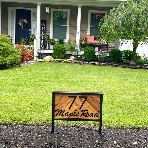 Address Stake With Street Name for Yard | Reclaimed Wood House Number ...