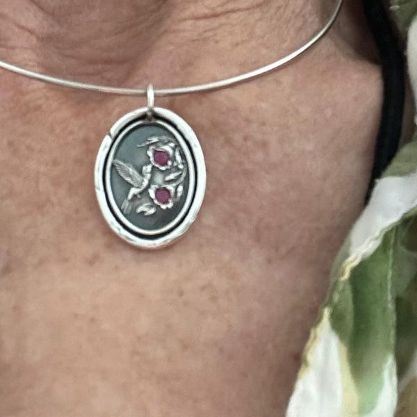 Hummingbird Ruby Gem Solid Silver Pendant Necklace: Handmade Intaglio ...