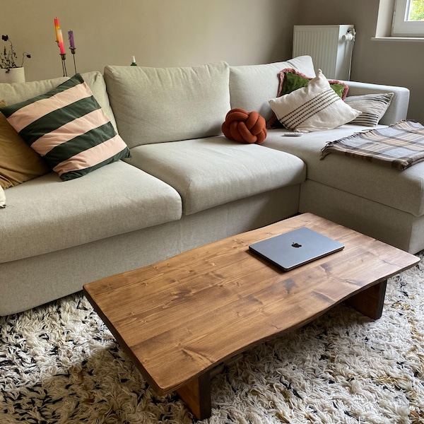 Waney / Live Edge Coffee Table Rustic Tudor Oak Solid Wood Chunky Low ...