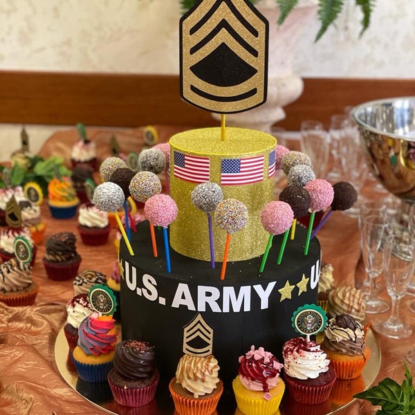 ARMY Enlisted Rank Glitter Cake Topper – Military Retirement, Promotion ...