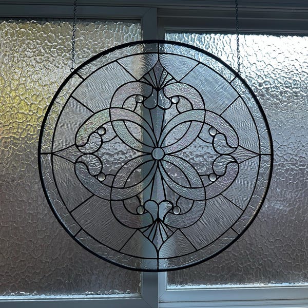 Octagon Compass Rose Beveled Stained Glass Window Panel Insulated & Pre ...