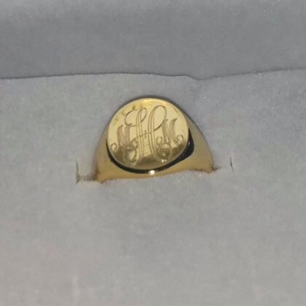 Gold Engraved Signet Ring, Large Signet Ring - Etsy