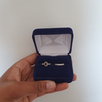 Navy Blue Double Ring Box Velvet Double Ring Box Couple Ring Box ...