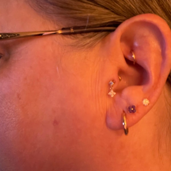 Diamond Dangle Cartilage Earring,14k Solid Gold Minimal Diamond Dangel ...