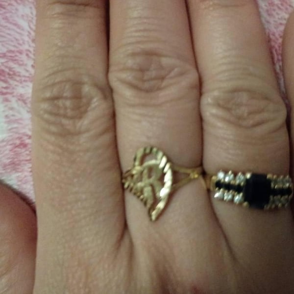 10k Solid Yellow Gold Slanted Heart Initial Letter Alphabet Ring - Etsy