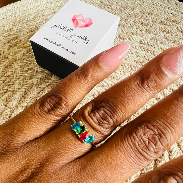 Family Birthstone Rings, Drop Stone Ring, Personalized Dainty Rings ...