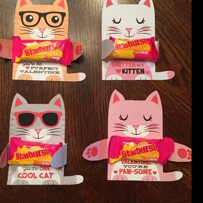 Cat Valentines Candy Huggers Printable Kitten Valentine Cards White Cat ...