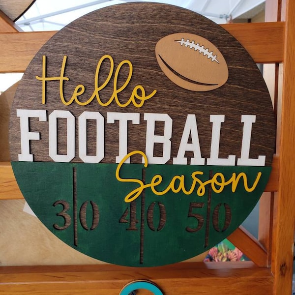 Hello Football Season Sign, Digital Download, Round Door Hanger Svg ...