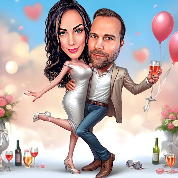 Custom Couple Cartoon Portrait, Couple Portrait, Couple Caricature ...