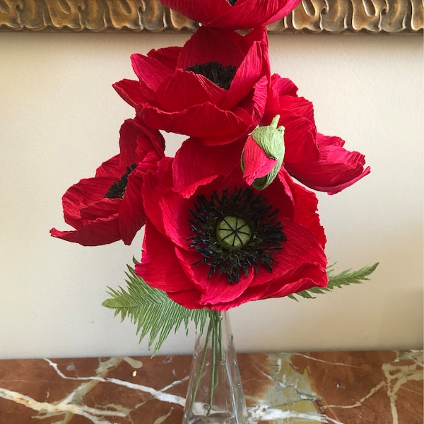 Paper Poppies Set, Paper Flower Bouquet, Paper Anniversary, Wedding ...