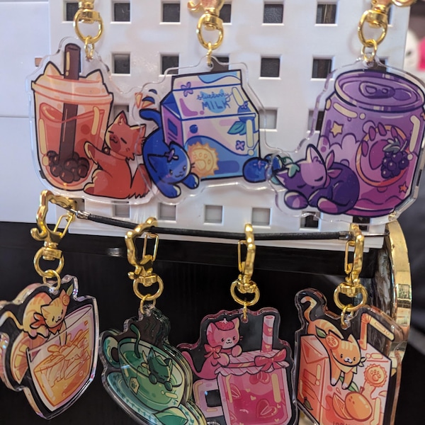 Cat Cafe Keychains | Cute Cat Charms | Kawaii Keychains | Drinks ...