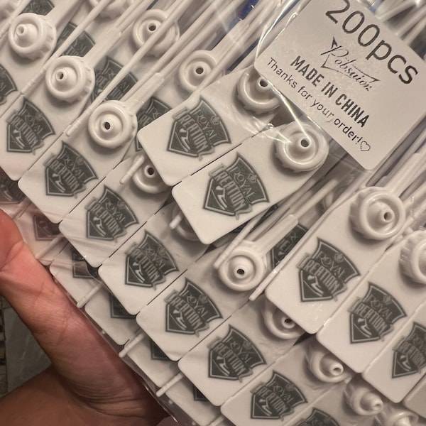 100 Custom Logo Tag Zip Ties off Labels White Plastic Security Garment ...