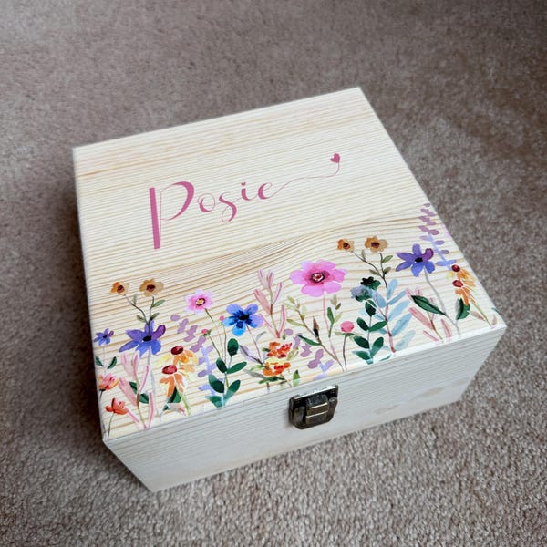 Personalised Wooden Wildflower Jewellery Box,large Keepsake Box With ...