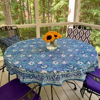 Floral Indian Indigo Blue Hand Block Printed Cotton Table - Etsy