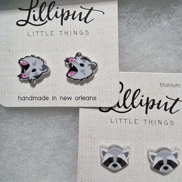 Quirky Possum Earrings: Weirdcore Animal Jewelry, Titanium Post - Etsy
