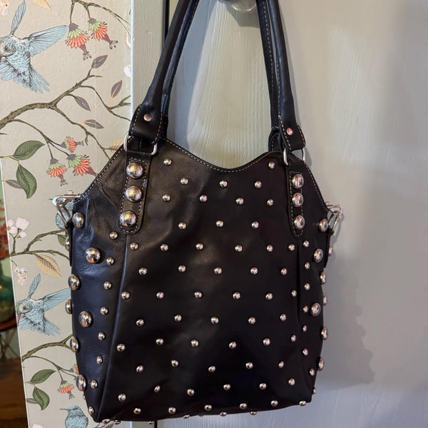 Black Silver Studded Bag, Studded Leather Handbag, Luxurious Tote Bag ...