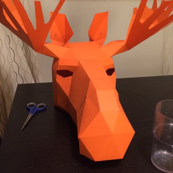 Moose Mask, 3D Papercraft Mask Template, Low Poly Paper Mask, Unique ...