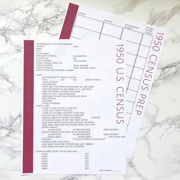 1950 Census Bundle: Printable Genealogy Forms (digital Download ...