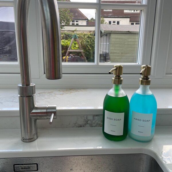 Frosted Clear Glass Bottle - Refillable Coloured Soap Dispenser With ...