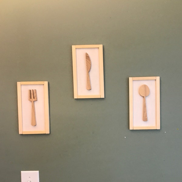 Fork Spoon Knife 10'' Wooden Signs, Wood Kitchen Wall Hanging Sign ...