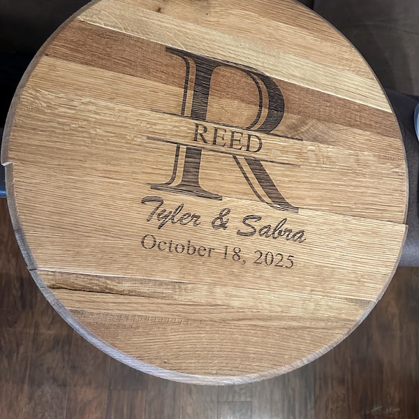 Engraved Wedding Sign Guest Book Bourbon Barrell Head, Personalized ...