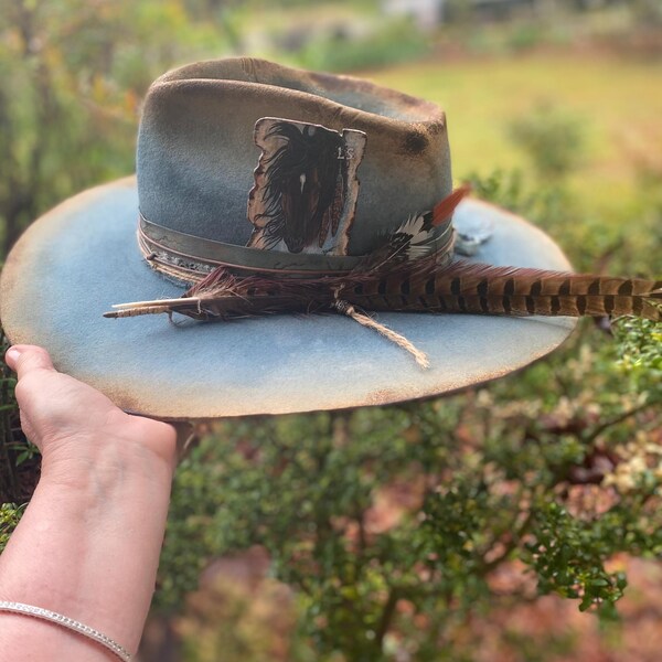 BAD to the BONE Custom Vintage Distressed Cowboy Hat - Etsy