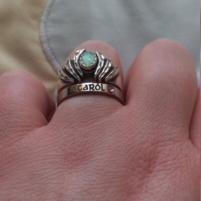 Engraved Stacking Name Ring With Birthstone, Personalized Stackable ...