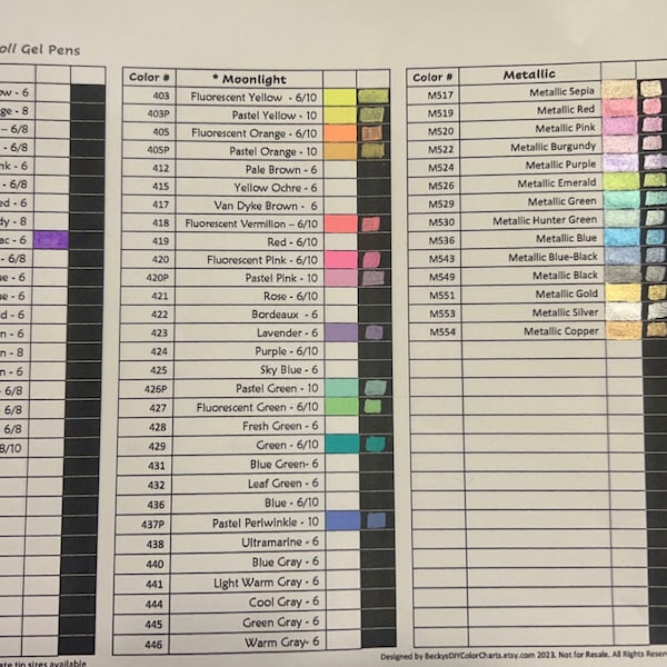120 Colors - 1 Page - DIY Blank Color Chart /swatch Sheet - Digital ...